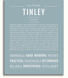 Tinley Personalized Name Meaning Art Prints – Name Stories