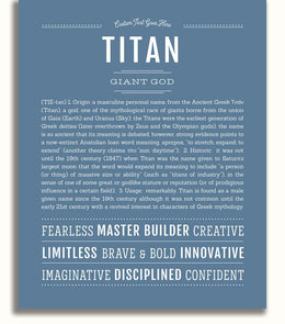 Titan Personalized Name Meaning Art Prints – Name Stories