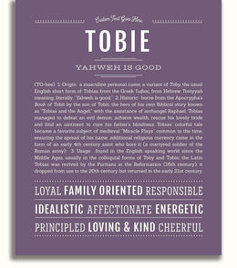 Tobie Personalized Name Meaning Art Prints – Name Stories