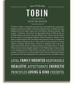 Tobin Personalized Name Meaning Art Prints – Name Stories