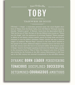 Toby Personalized Name Meaning Art Prints – Name Stories