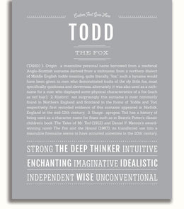 Todd Personalized Name Meaning Art Prints – Name Stories