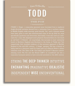 Todd Personalized Name Meaning Art Prints – Name Stories