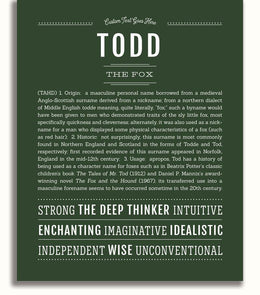 Todd Personalized Name Meaning Art Prints – Name Stories