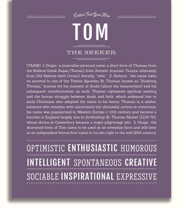 Tom Personalized Name Meaning Art Prints – Name Stories