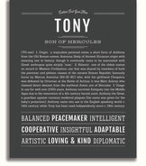 Tony Personalized Name Meaning Art Prints – Name Stories
