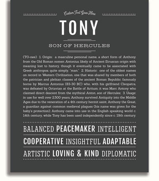 Tony Personalized Name Meaning Art Prints – Name Stories