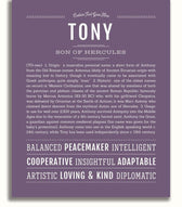 Tony Personalized Name Meaning Art Prints – Name Stories