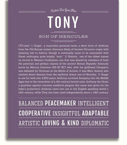 Tony Personalized Name Meaning Art Prints – Name Stories