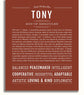 Tony Personalized Name Meaning Art Prints – Name Stories