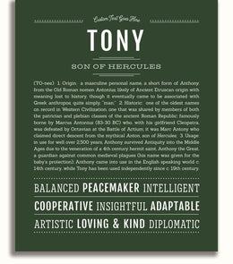 Tony Personalized Name Meaning Art Prints – Name Stories