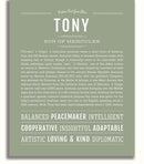 Tony Personalized Name Meaning Art Prints – Name Stories