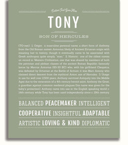 Tony Personalized Name Meaning Art Prints – Name Stories