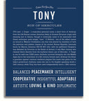 Tony Personalized Name Meaning Art Prints – Name Stories