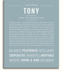 Tony Personalized Name Meaning Art Prints – Name Stories