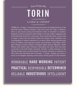 Torin Personalized Name Meaning Art Prints – Name Stories