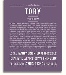 Tory Personalized Name Meaning Art Prints – Name Stories