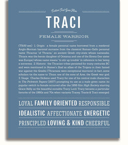 Traci Personalized Name Meaning Art Prints – Name Stories
