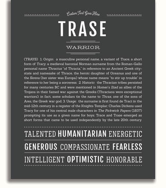 Trase Personalized Name Meaning Art Prints – Name Stories