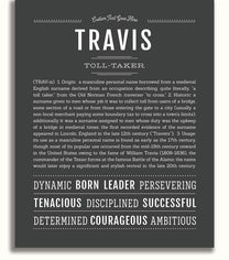 Travis Personalized Name Meaning Art Prints – Name Stories