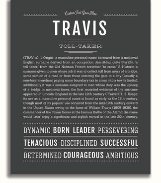 Travis Personalized Name Meaning Art Prints – Name Stories