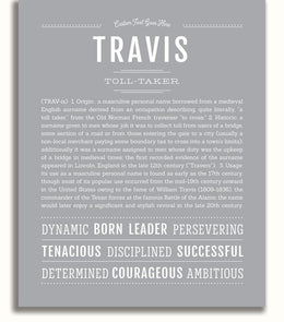 Travis Personalized Name Meaning Art Prints – Name Stories