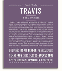 Travis Personalized Name Meaning Art Prints – Name Stories