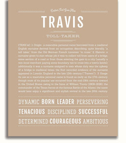 Travis Personalized Name Meaning Art Prints – Name Stories
