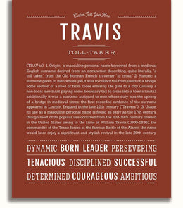Travis Personalized Name Meaning Art Prints – Name Stories