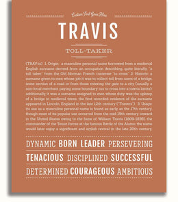 Travis Personalized Name Meaning Art Prints – Name Stories