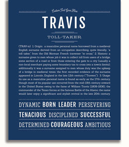 Travis Personalized Name Meaning Art Prints – Name Stories