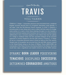 Travis Personalized Name Meaning Art Prints – Name Stories