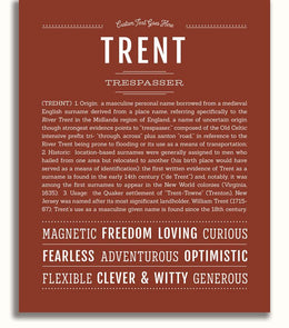 Trent Personalized Name Meaning Art Prints – Name Stories