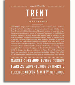 Trent Personalized Name Meaning Art Prints – Name Stories