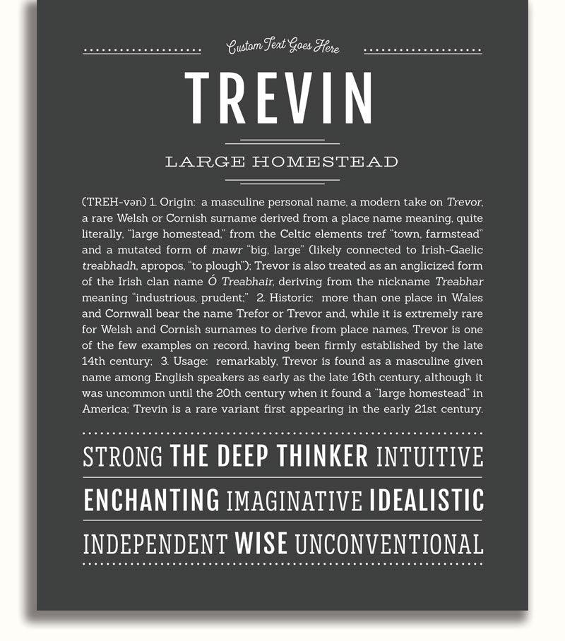 Trevin Personalized Name Meaning Art Prints – Name Stories