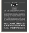 Trey Personalized Name Meaning Art Prints – Name Stories