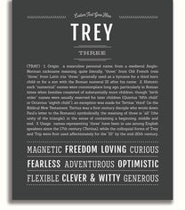 Trey Personalized Name Meaning Art Prints – Name Stories