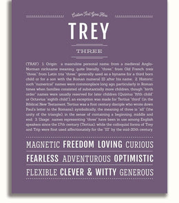 Trey Personalized Name Meaning Art Prints – Name Stories