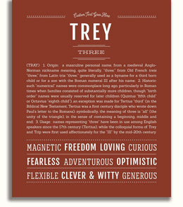 Trey Personalized Name Meaning Art Prints – Name Stories