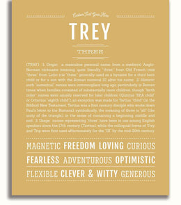 Trey Personalized Name Meaning Art Prints – Name Stories