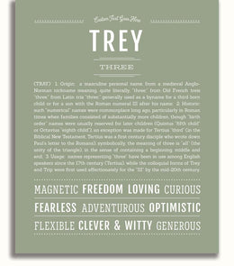 Trey Personalized Name Meaning Art Prints – Name Stories