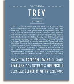Trey Personalized Name Meaning Art Prints – Name Stories