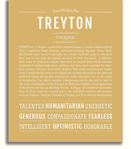 Treyton Personalized Name Meaning Art Prints – Name Stories