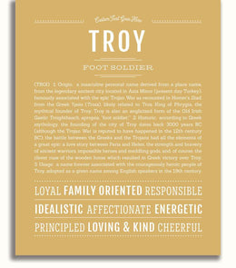 Troy Personalized Name Meaning Art Prints – Name Stories
