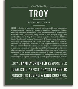 Troy Personalized Name Meaning Art Prints – Name Stories