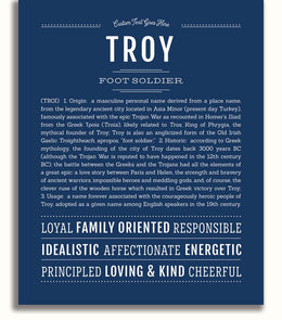 Troy Personalized Name Meaning Art Prints – Name Stories