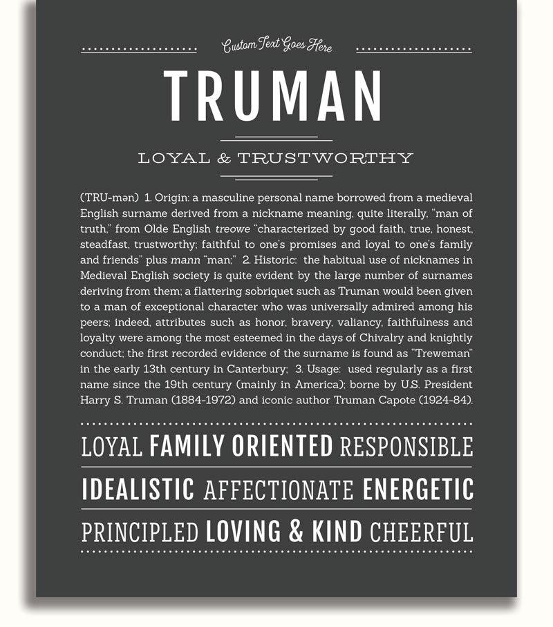 Truman Personalized Name Meaning Art Prints – Name Stories