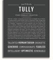Tully Personalized Name Meaning Art Prints – Name Stories