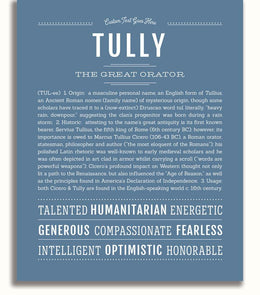 Tully Personalized Name Meaning Art Prints – Name Stories