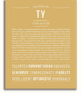 Ty Personalized Name Meaning Art Prints – Name Stories